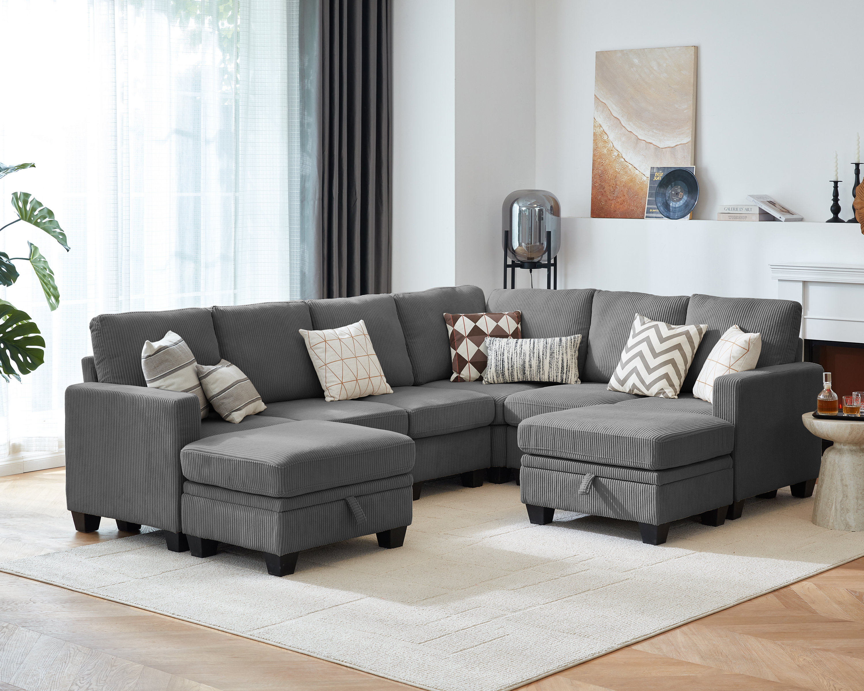 Latitude Run® Modular Sectional Couch| Corduroy L Shaped Sleeper Sofa, Sofa Bed Convertible ...